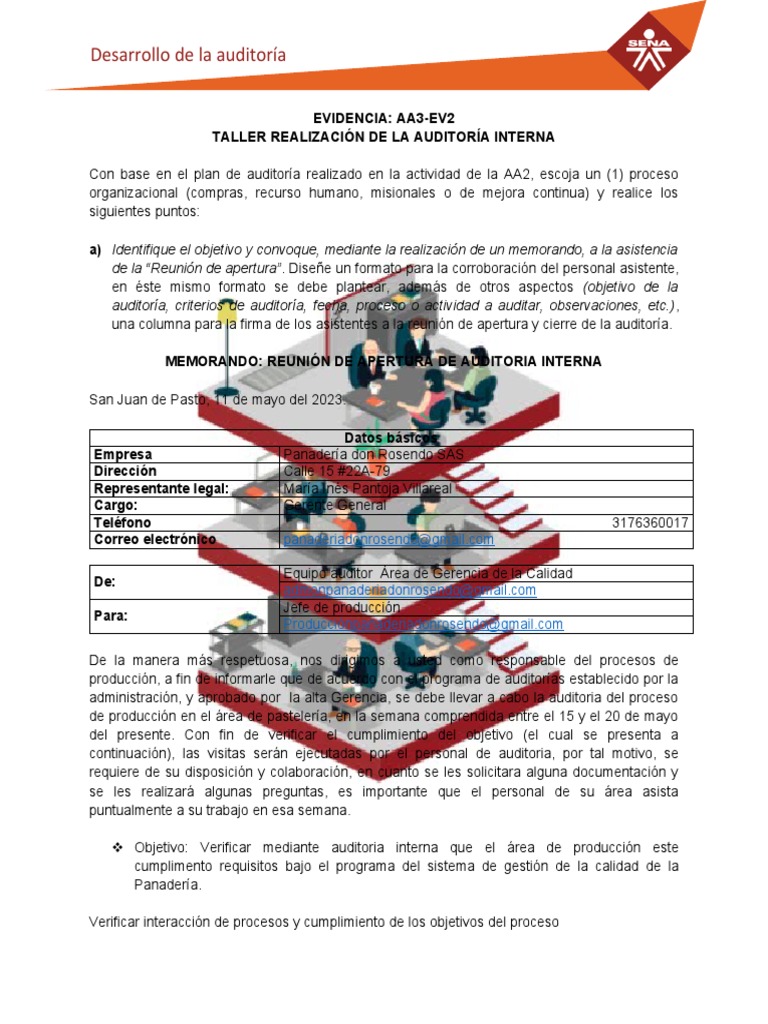 Formato Evidencia AA3 Ev2 Taller | PDF | Auditoría | Alimentos