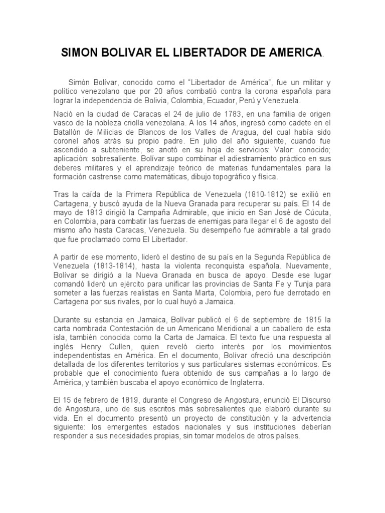 Simon Bolivar El Libertador de America | PDF | Venezuela | América del Sur