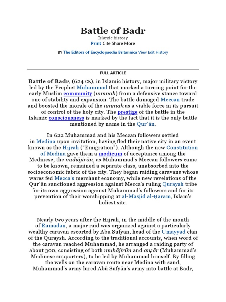 Battle of Badr | PDF | Muhammad | Ummah