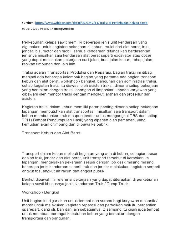 Peran dan Tugas Asisten Traksi Sawit | PDF | Komputer | Teknologi ...