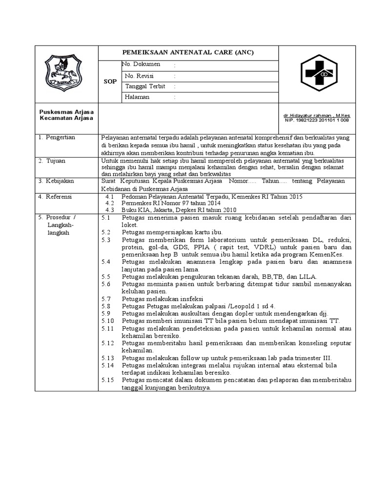 Sop Pemeriksaan Anc Standart | PDF