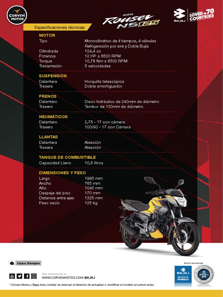 MA3 Ficha Tecnica Bajaj Rouser NS 125 | PDF