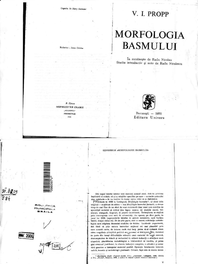Vladimir Propp - Morfologia Basmului" | PDF