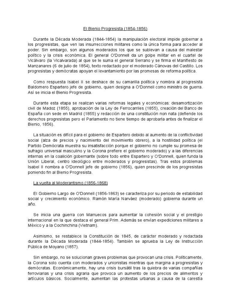 6._El_Bienio_Progresista_y_la_vuelta_al_Moderantismo | PDF | Gobierno ...