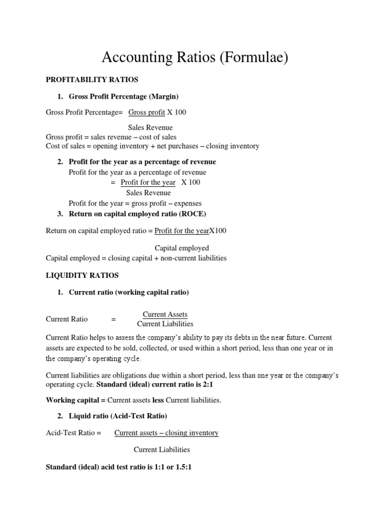RATIOS Formula Sheet | PDF