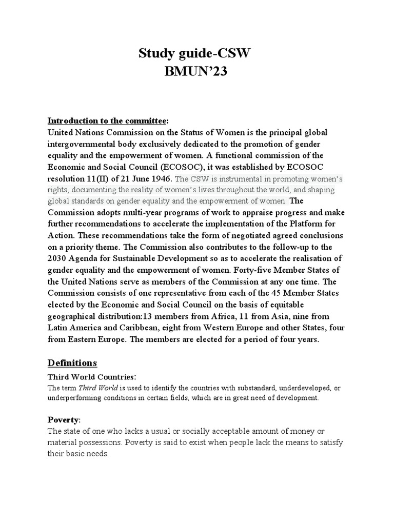Study Guide CSW BMUN'23 | PDF | Woman | Gender Pay Gap
