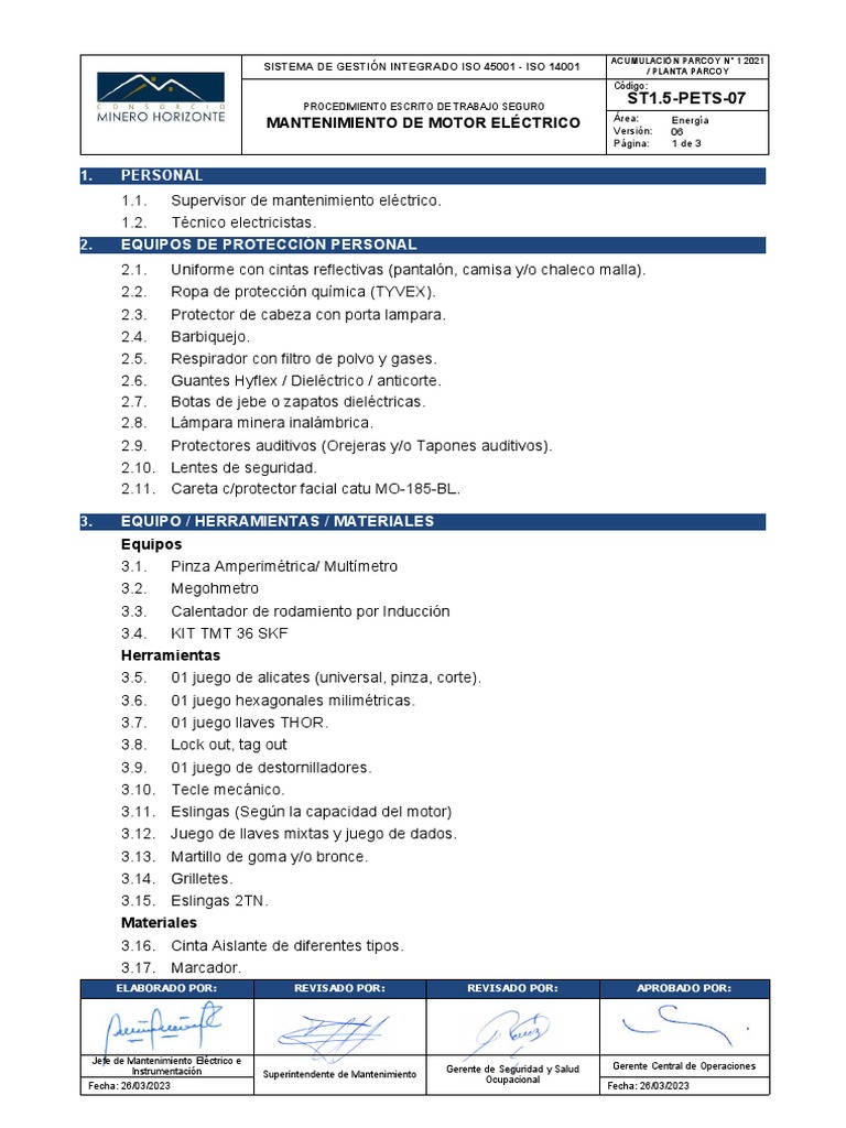 ST1.5-PETS-07 - Mantenimiento de Motor Electrico v07 (26.03.2023) | PDF ...