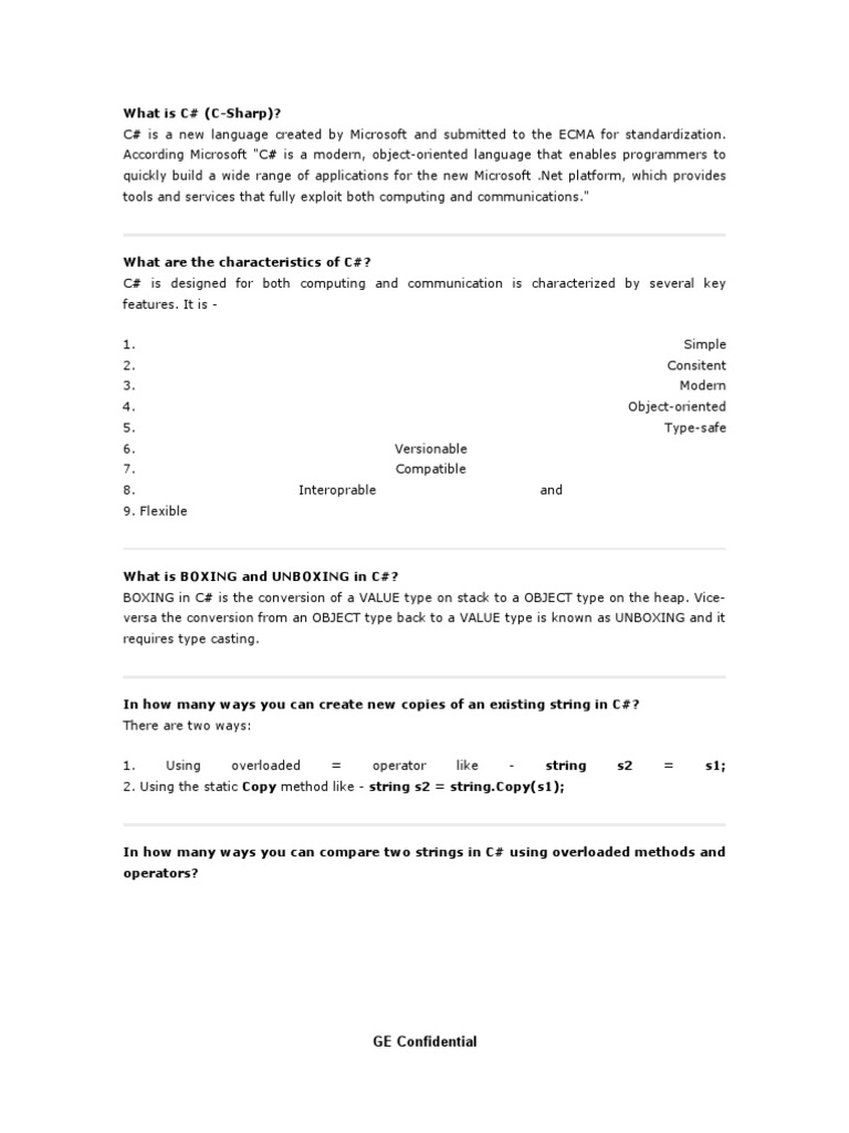 C Sharp Interview Questions Pdf Class Computer Programming C Sharp Programming Language