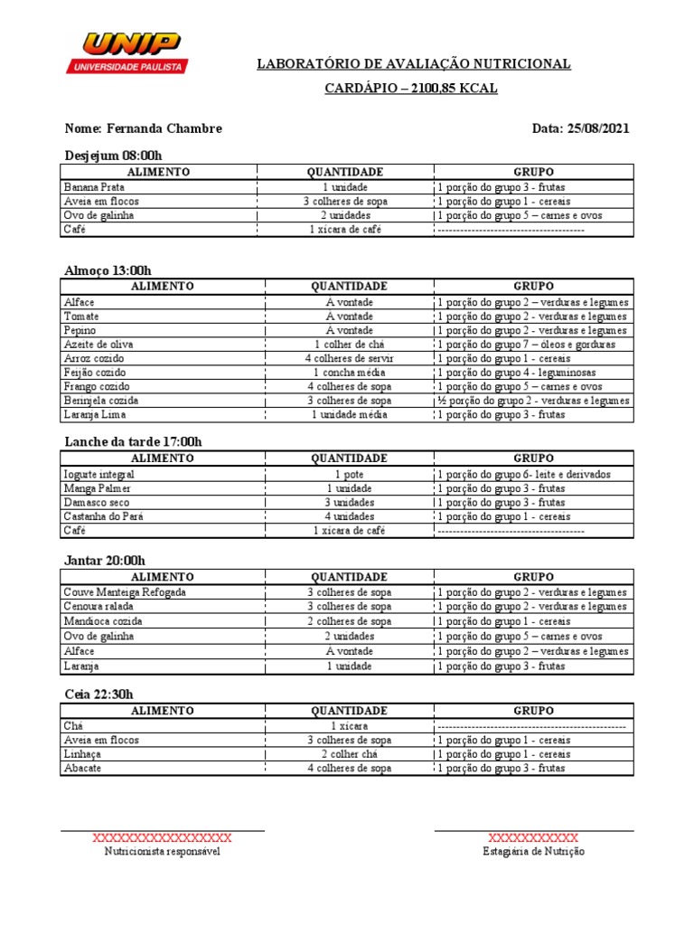 Modelo Cardápio Clinicas | PDF | Legumes | Alimentos