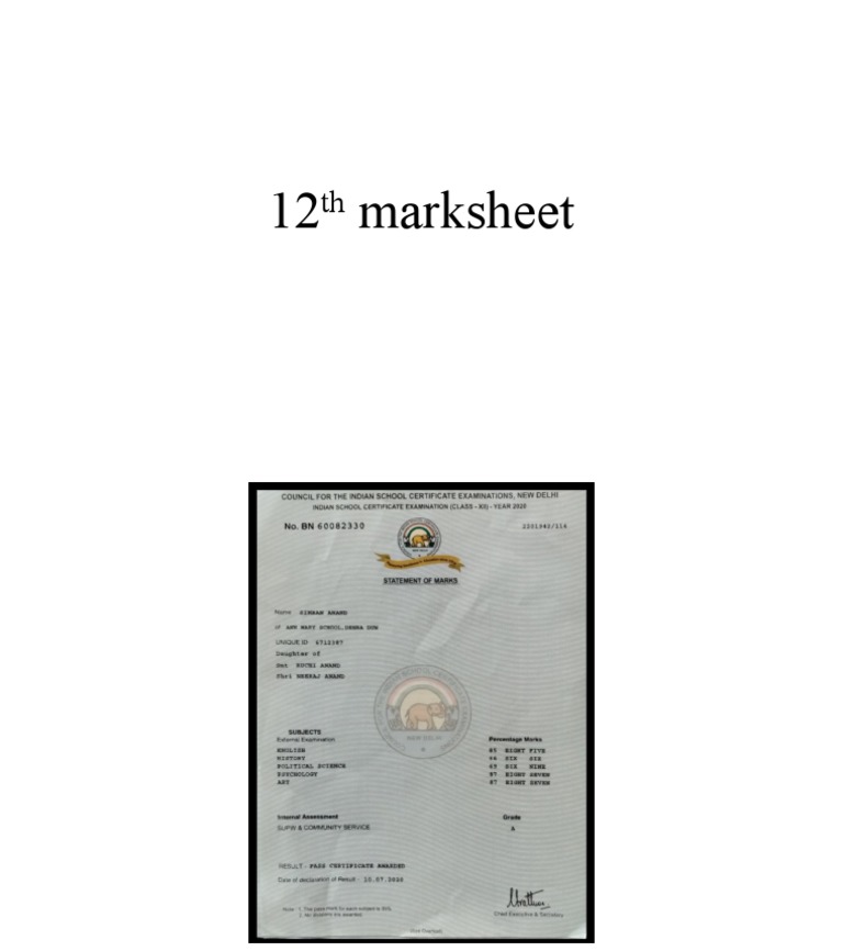 12th Class Marksheet PDF | PDF