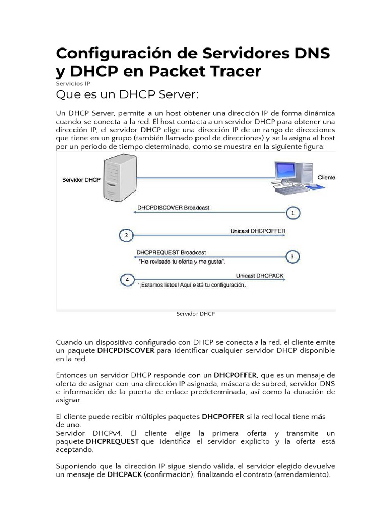 Configuración de Servidores DNS y DHCP en Packet Tracer | PDF | Dirección IP | sistema de ...