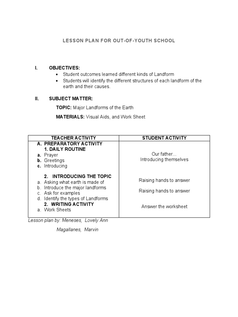 Major Landforms Lesson Plan | PDF | Foreign Language Studies | Science ...