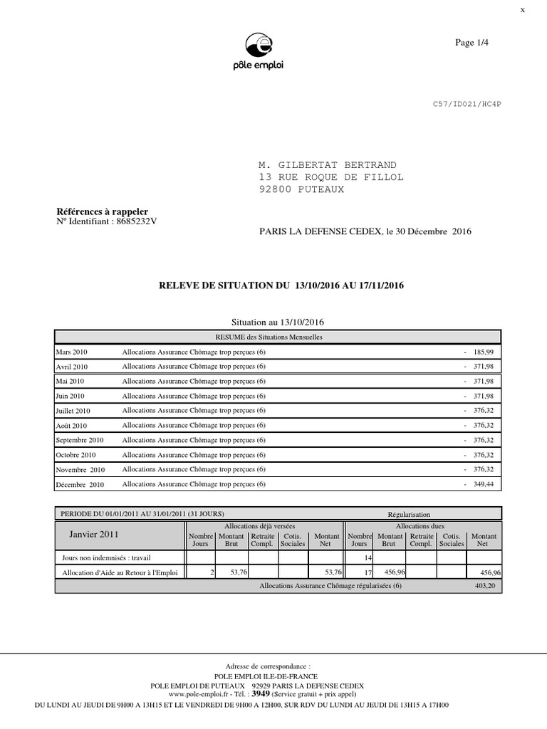 Releve Situation Gilbertat Bertrand Pole Emploi | PDF