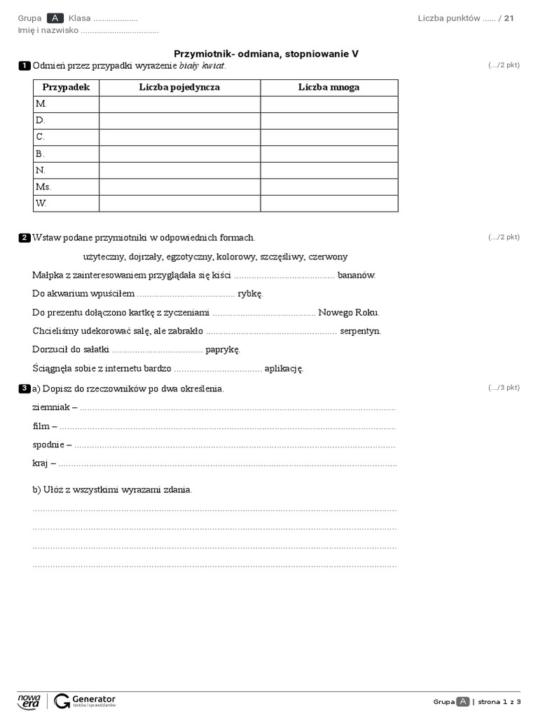 Test - Przymiotnik | PDF