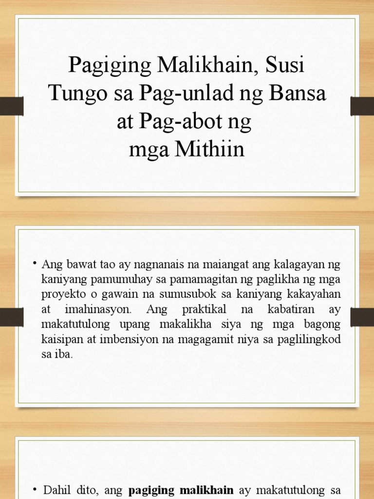 Pagiging Malikhain, Susi Tungo Sa Pag-Unlad NG Bansa at Pag-Abot NG Mga ...