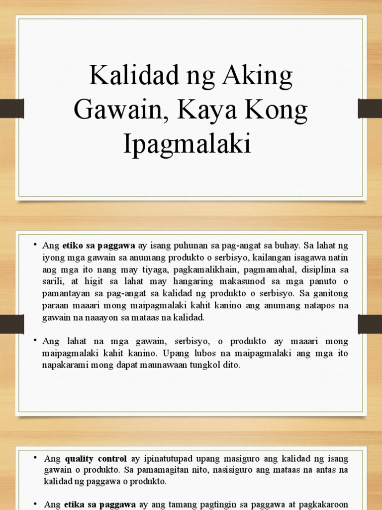 Kalidad NG Aking Gawain, Kaya Kong Ipagmalaki | PDF