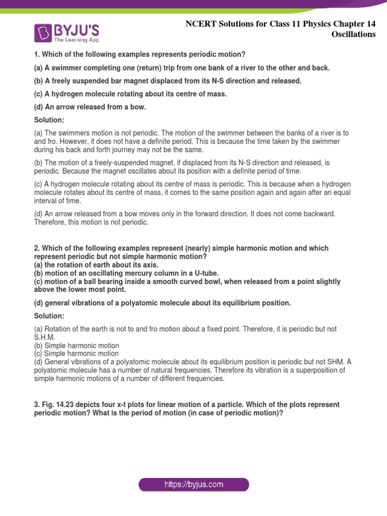 NCERT Solutions For Class 11 Physics Chapter 14 Oscillations | PDF ...