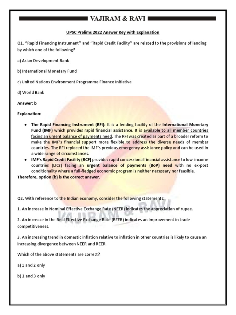UPSC 2022 Prelims Answer Key Explained | PDF | Debt | Software As A Service