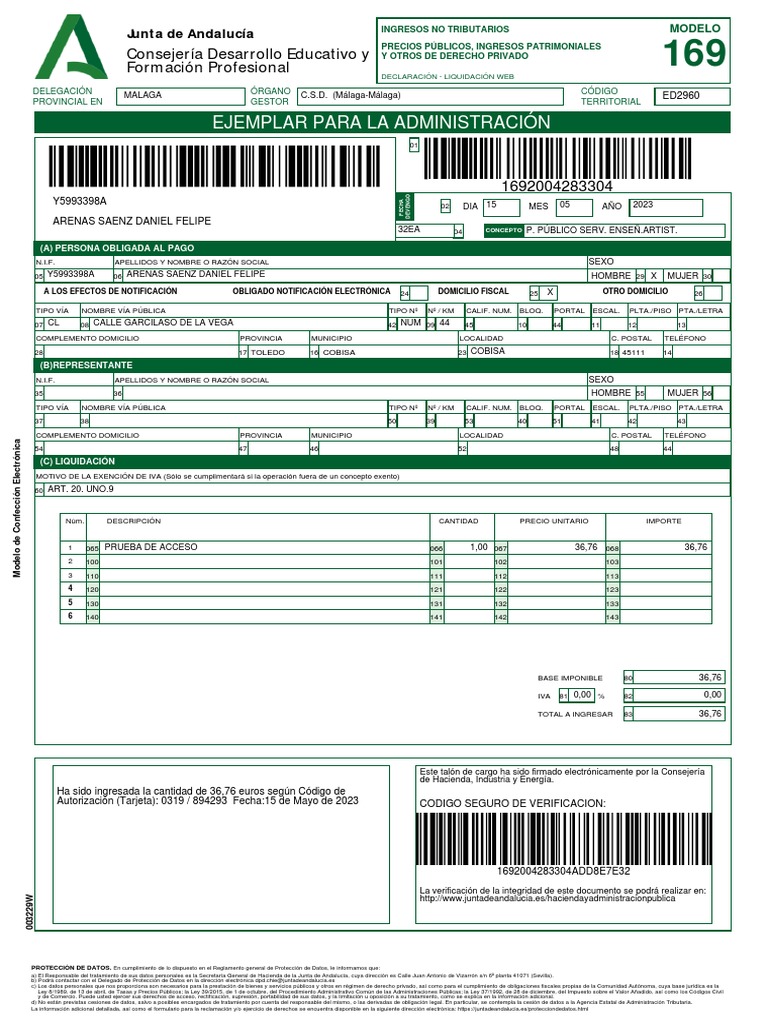 Modelo 169 | PDF | Privacidad de la información | Gobierno