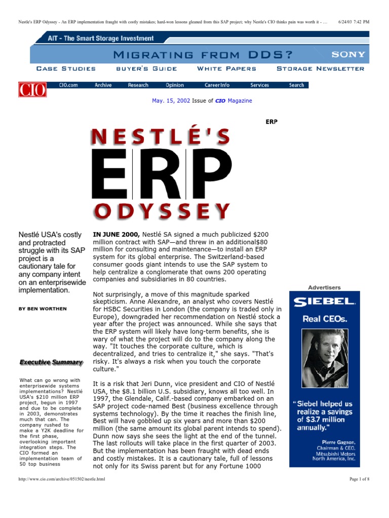 Nestle's ERP Odyssey | PDF | Nestlé | Enterprise Resource Planning