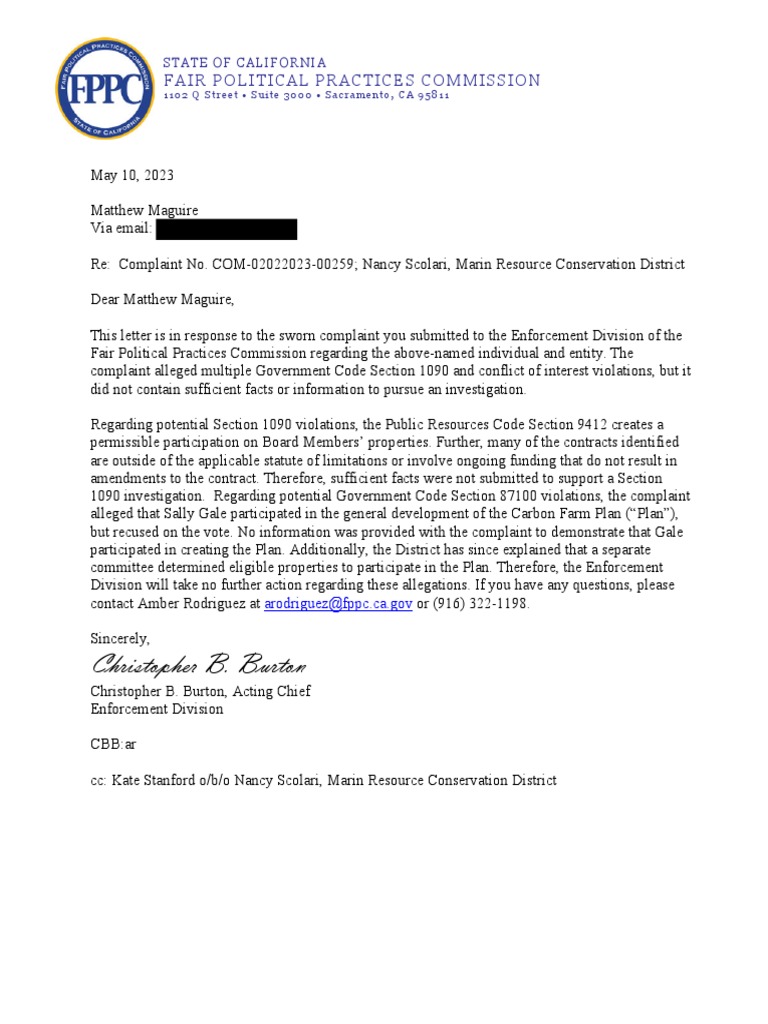 Sworn Complaint Rejection Letter COM-02022023-00259 - Redacted | PDF