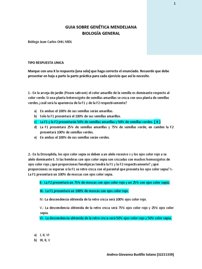 Guia Sobre Genética Mendeliana. | PDF | Dominancia (Genética) | Cigosidad