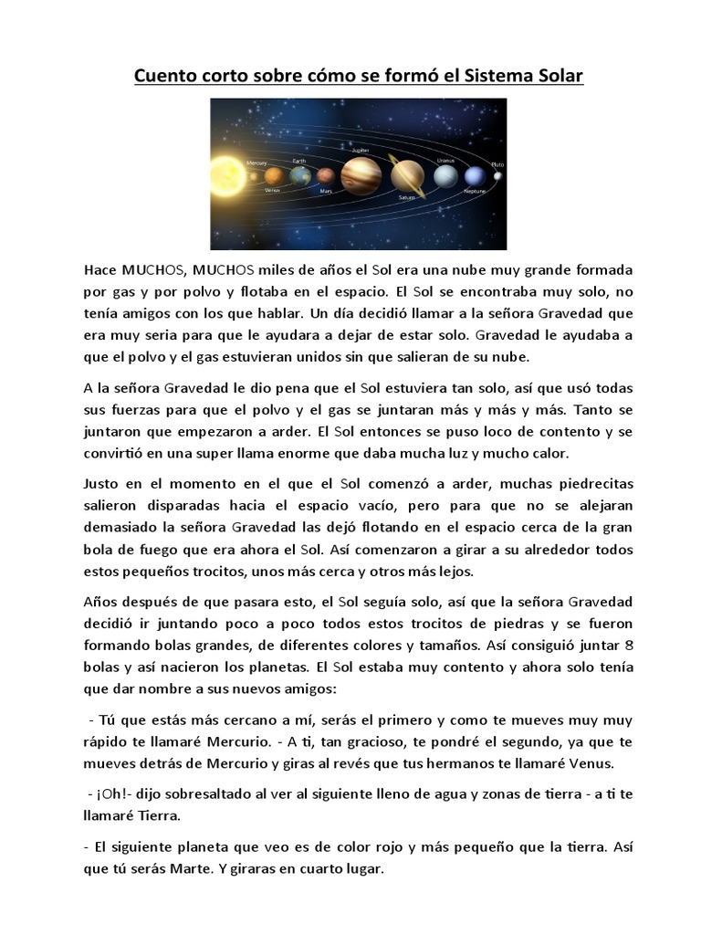 Cuento Corto Sobre Cómo Se Formó El Sistema Solar | PDF | Dom | Planetas