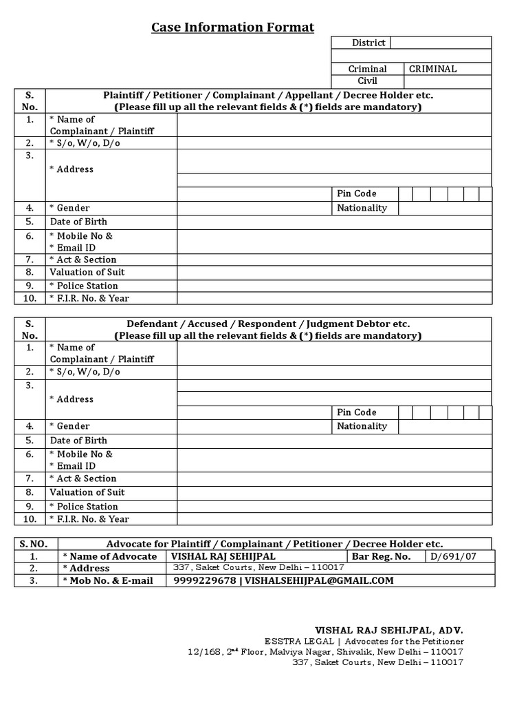 Case Information Format FINAL | PDF