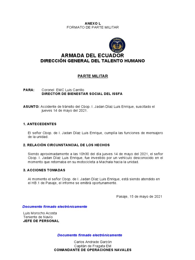 Ejemplo Parte Militar | PDF