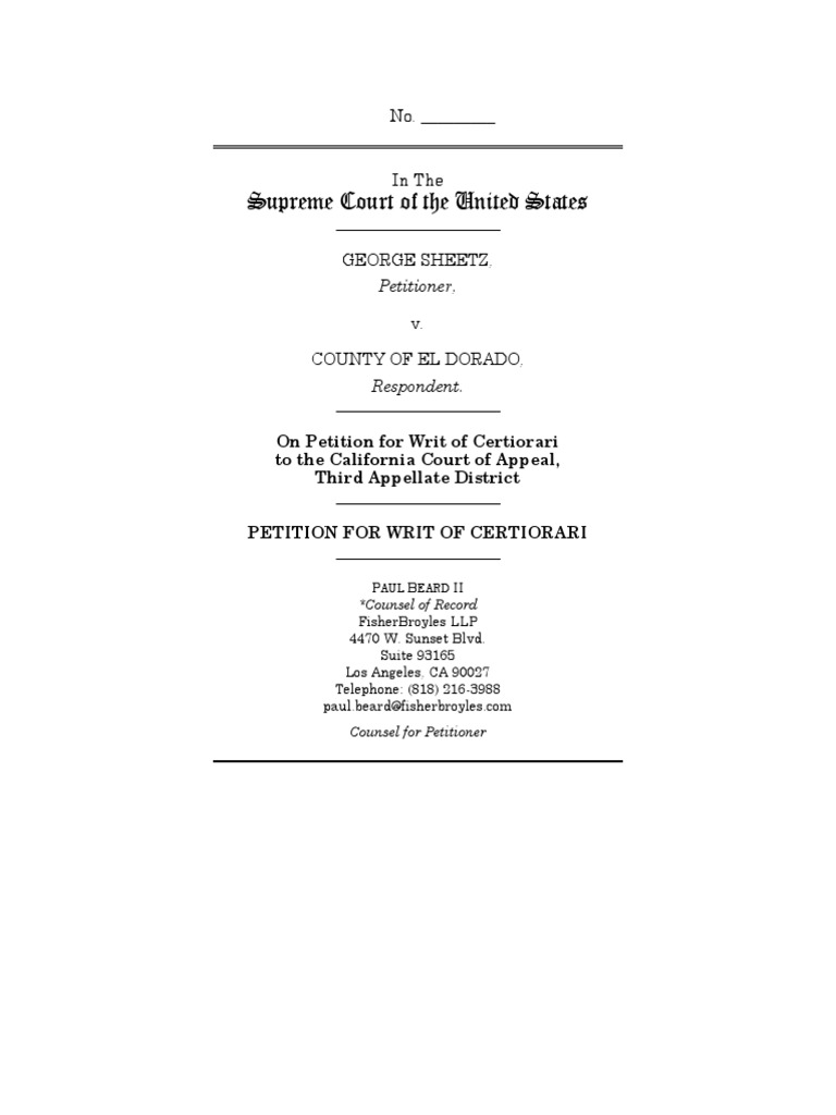 Petition For Writ of Certiorari, Sheetz v. County of El Dorado, No. 22 ...
