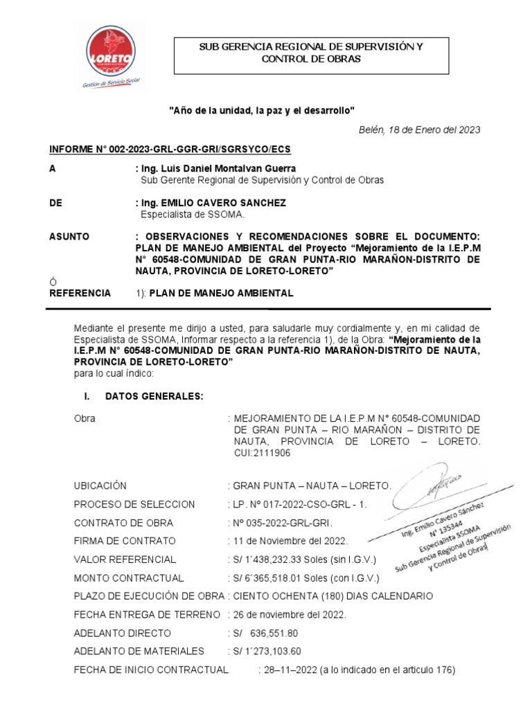 Informe #002-2023-Grl-Ggr-Gri-Sgrsyco-Ecs-60548 CF | PDF | Entorno natural | Ciencias de la Tierra
