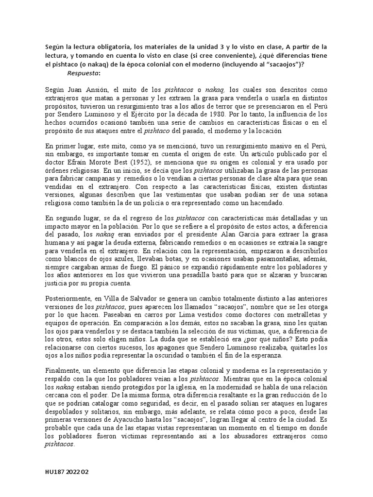 Qué Diferencias Tiene El Pishtaco (O Nakaq) de La Época Colonial Con El ...