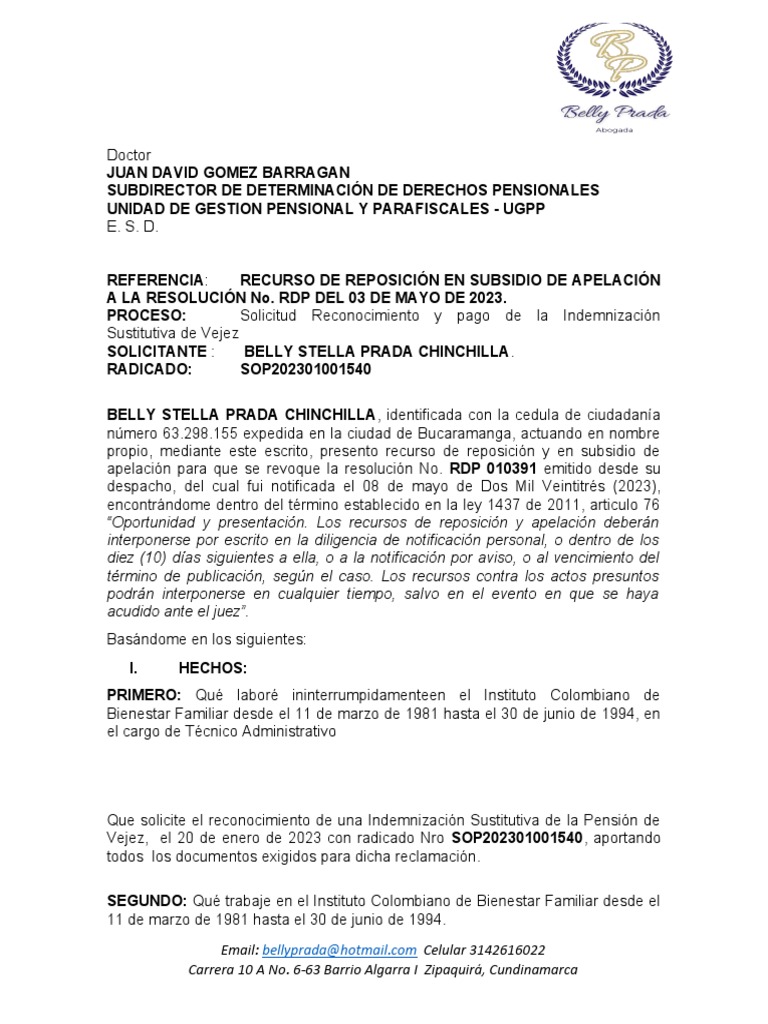 Recurso de Reposicion en Subsidio de Apelacion UGPP | PDF | Pensión | Derecho Constitucional