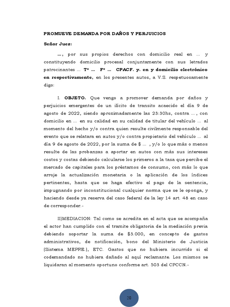 Demanda de Daños Con Lesiones | PDF | Daños y perjuicios | Demanda judicial