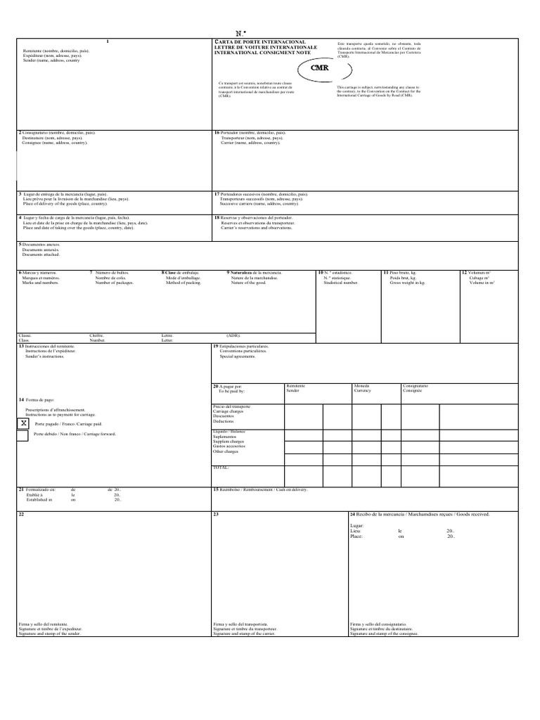 Modelo Editable de CMR Internacional | PDF