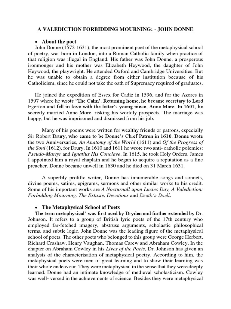 Jhone Donne - Valediction Forbidding Mourning | PDF