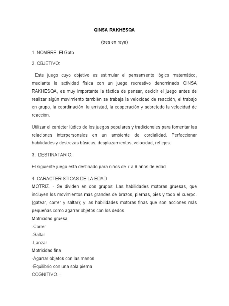 Juego El Gato para Niños 7-9 Años | PDF | Deportes y actividades al ...