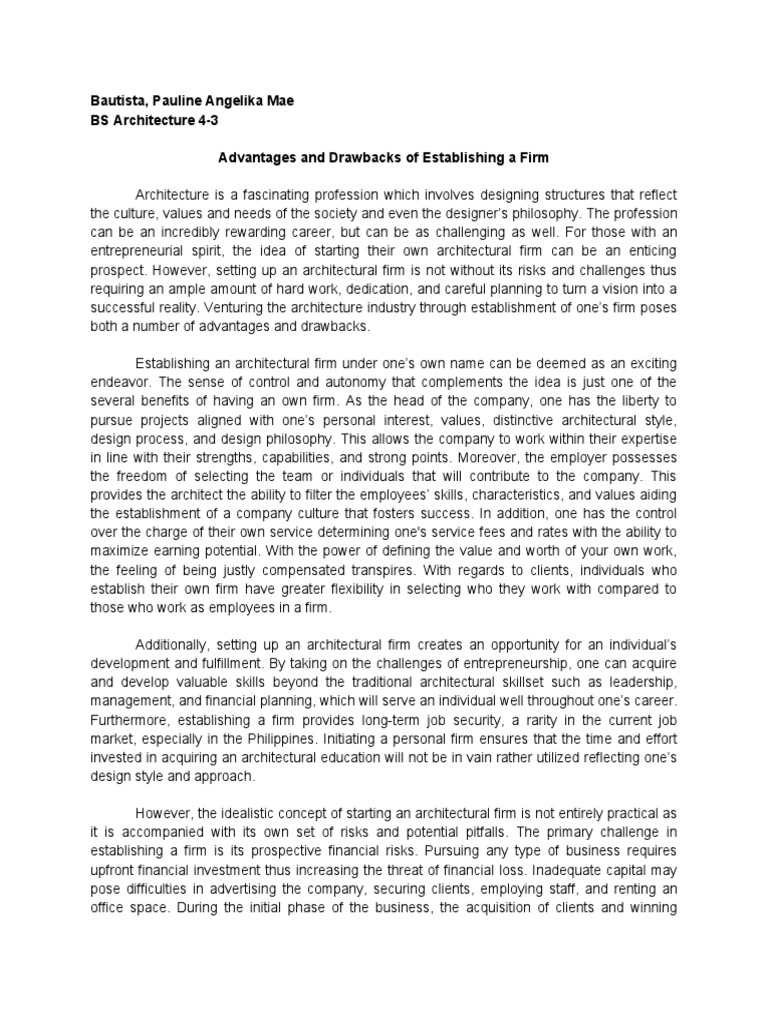 Advantages and Drawbacks of Establishing A Firm | PDF