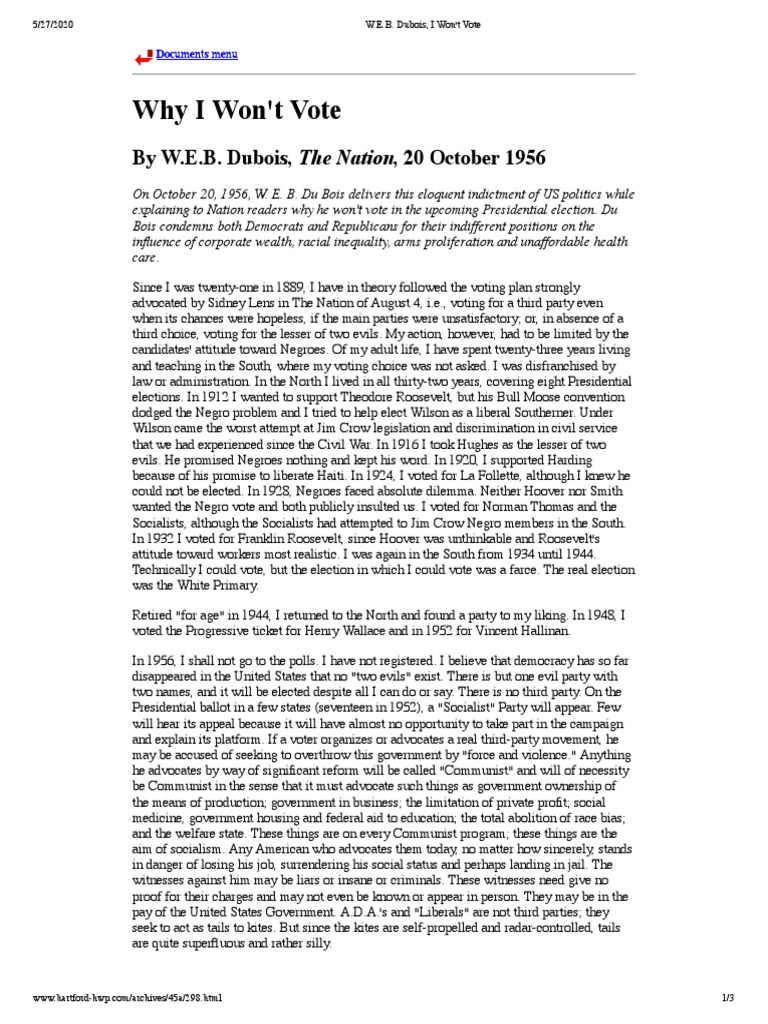 Dubois: Why I Won't Vote | PDF | W. E. B. Du Bois | Government