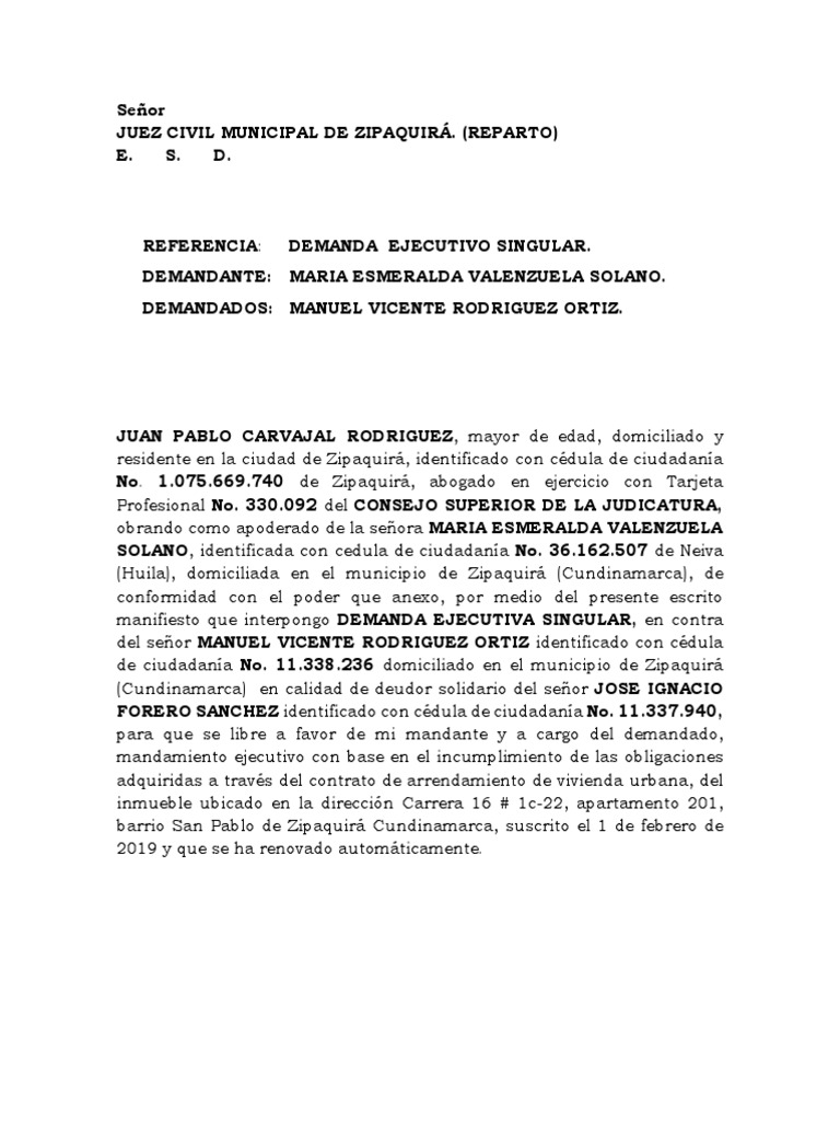 Demanda Ejecutiva y Anexos Actualizada | PDF | Demanda judicial | Caso de ley