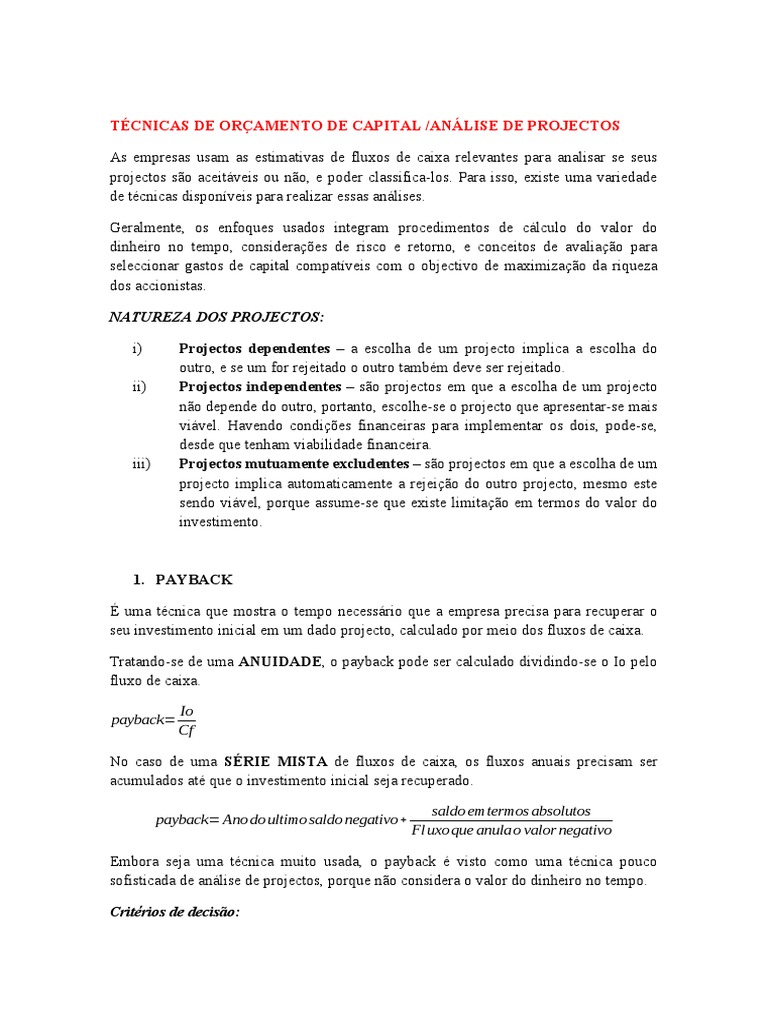 CAPITULO I - Tecnicas de Orcamento de Capital | PDF | Valor Presente ... CAPITULO I - Tecnicas de Orcamento de Capital | PDF | Valor Presente ...