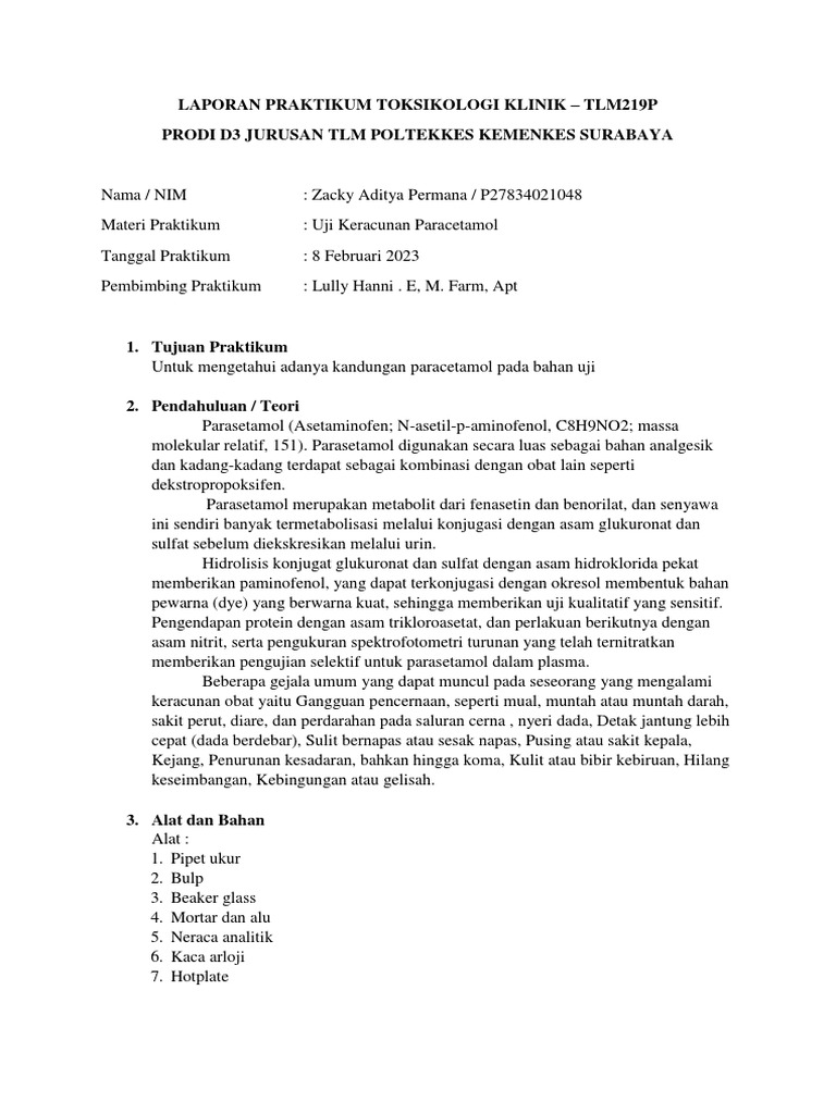 Zacky Aditya Permana - P27834021048 - Uji Keracunan Parasetamol | PDF