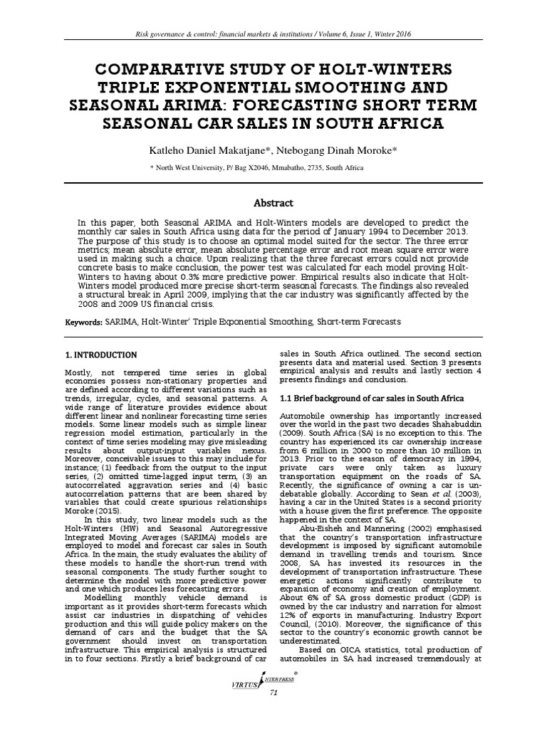 Comparative Study of Holt-Winters Triples Exponent | PDF