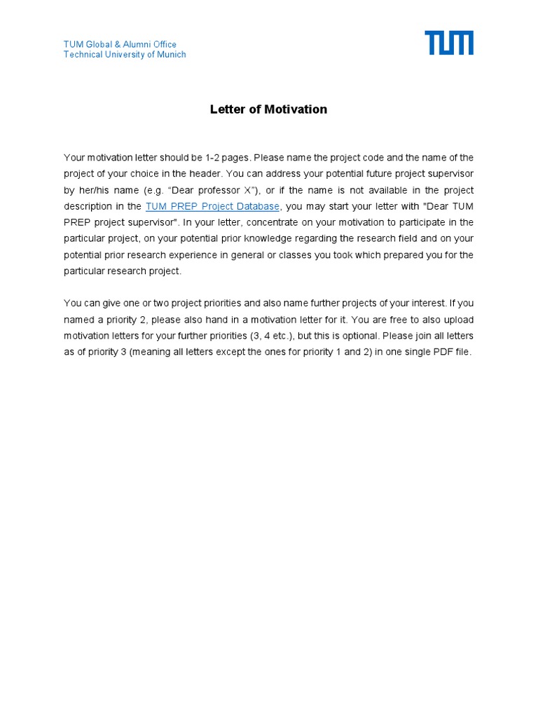 TUM Motivation Letter Guidelines | PDF