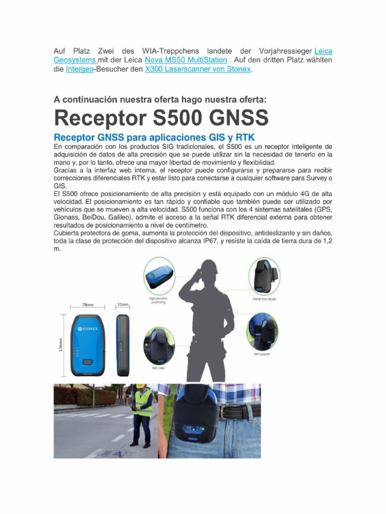 Especificaciones Receptor RTK S500 GNSS Stonex | PDF