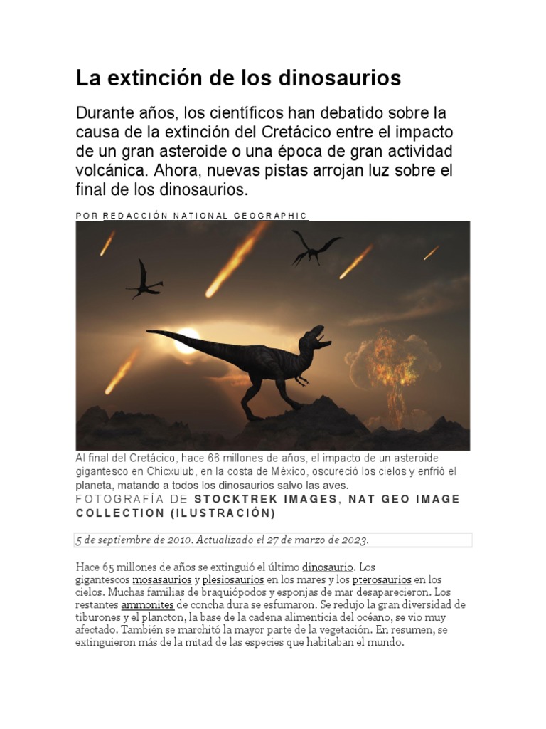 La Extinción De Los Dinosaurios Pdf Tierra Dinosaurios