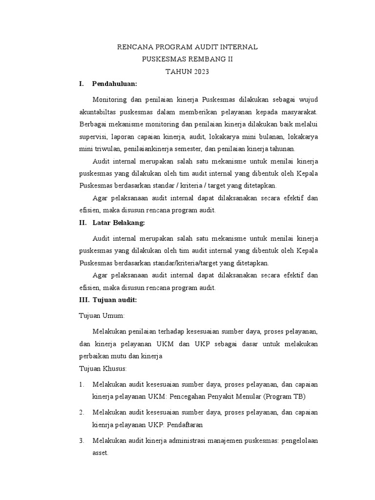Rencana Program Audit Internal | PDF