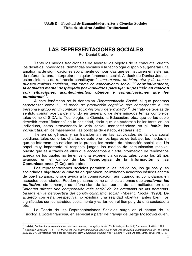 Las Representaciones Sociales | PDF | Conocimiento | Pensamiento