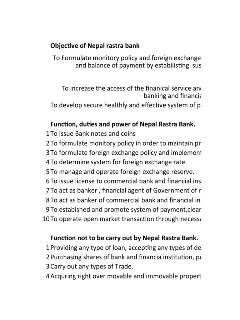 Objective of Nepal Rastra Bank | PDF | Banks | Taxes