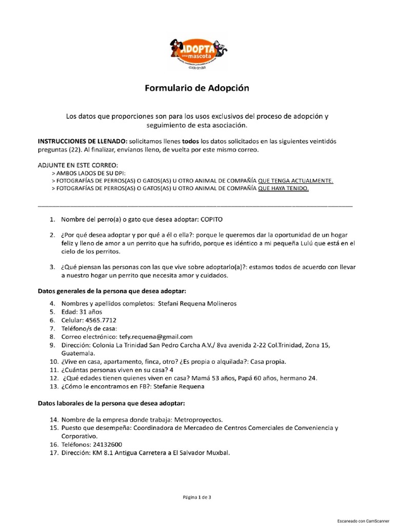 Formulario Oficial de Adopcion-Coco | PDF
